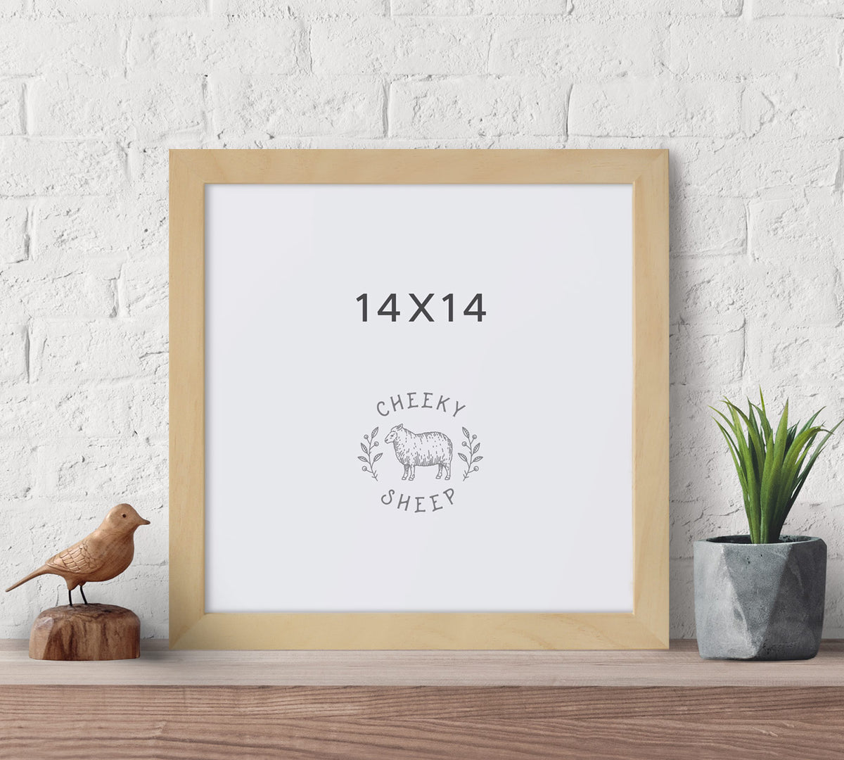 14x14 Natural Wood Frame – Cheeky Sheep